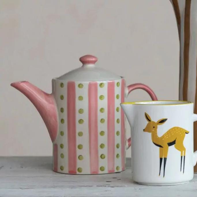 Antique Painted Stoneware Teapot With Strainer - Etsy