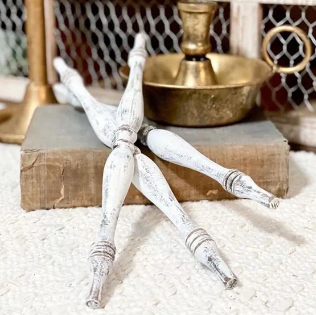 Vintage Decorative White Wooden Spindle Set of 3 - Etsy
