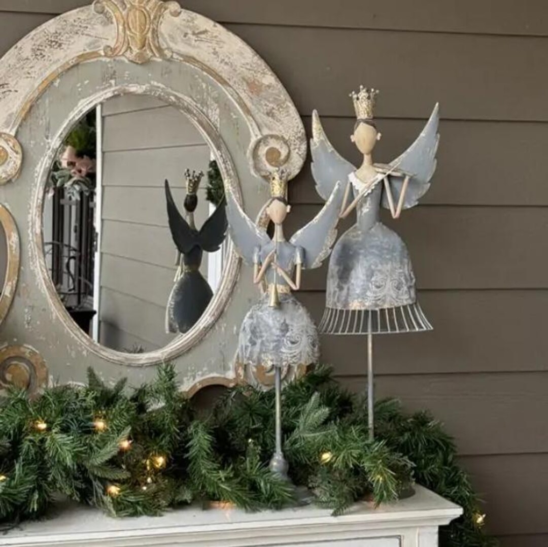 Vintage Decorative Metal Angel With Instruments Set of 2 - Etsy