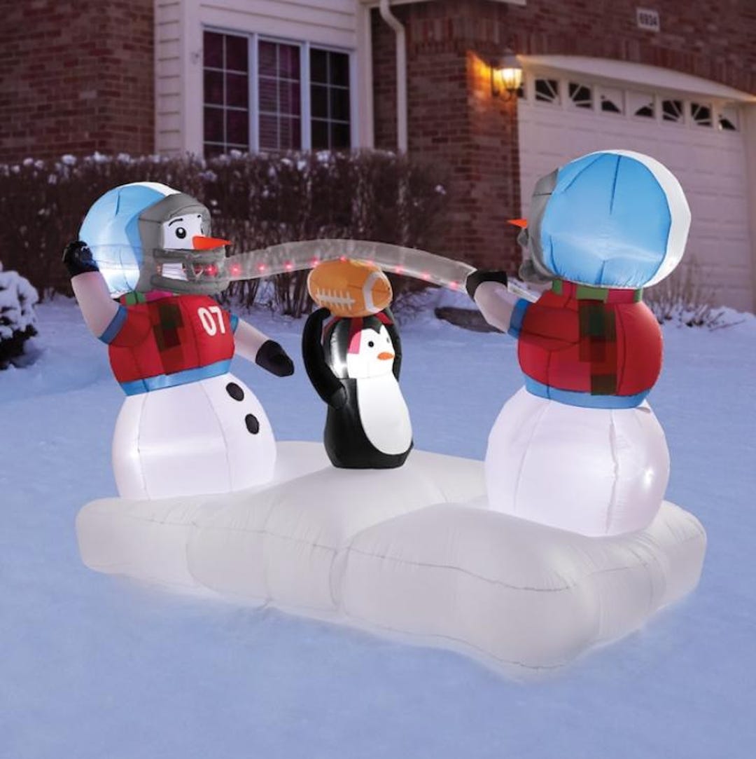 Vintage Lit Snowmen Playing Football Inflatable - Etsy
