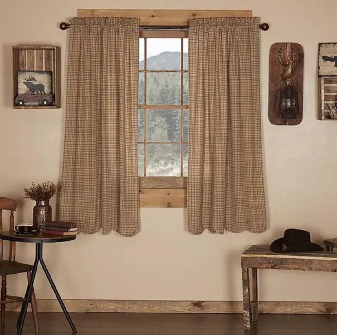 Vintage Cozy Lodge Scalloped 63 Inch Curtain Panel Set of 2 - Etsy