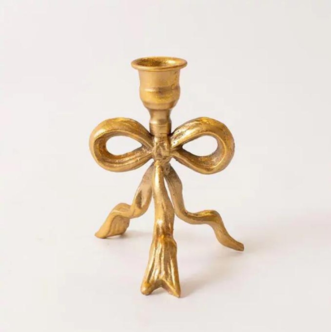 Vintage Tied Golden Bow Taper Holder Set of 2 - Etsy