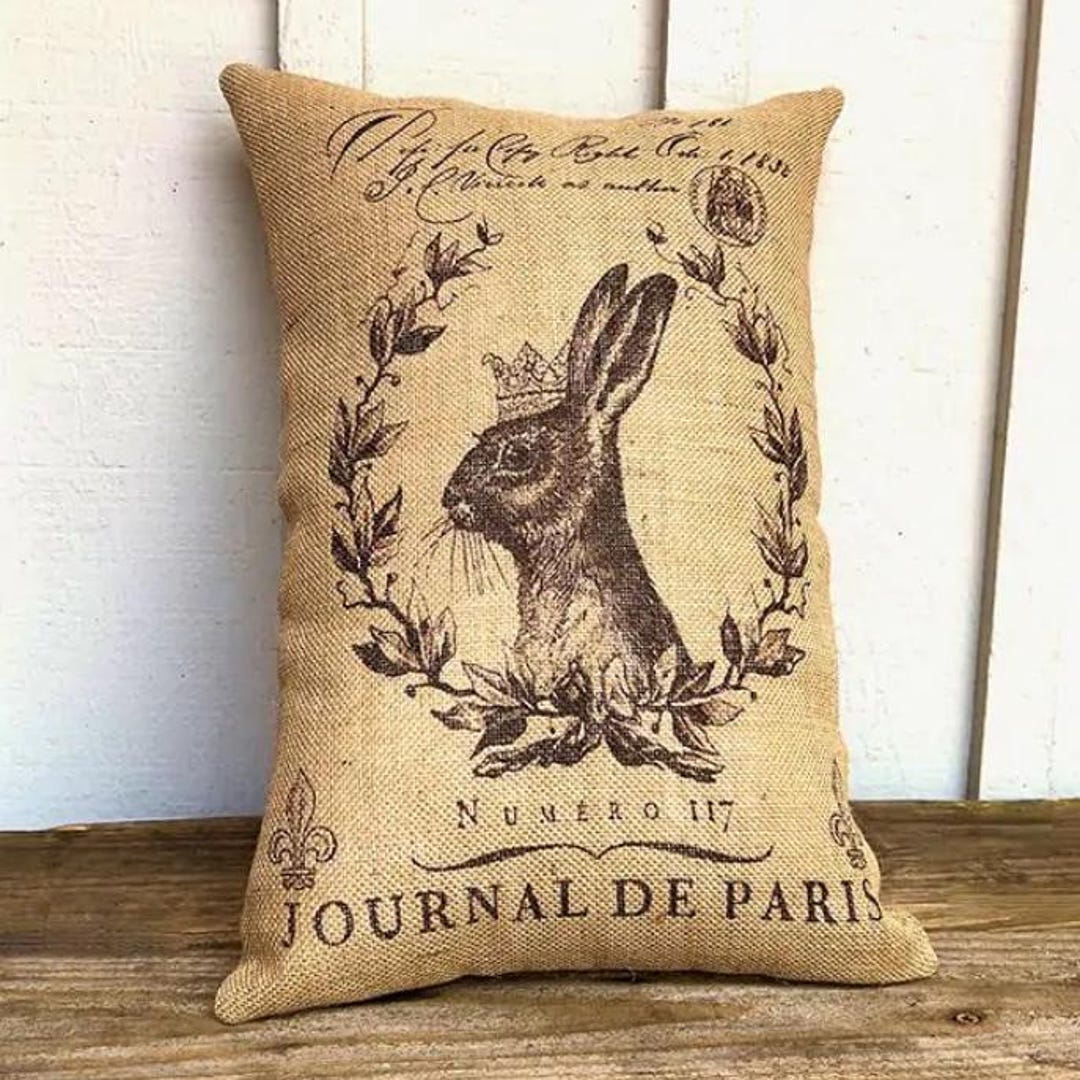 Vintage French Country Burlap Rabbit Pillow - Etsy