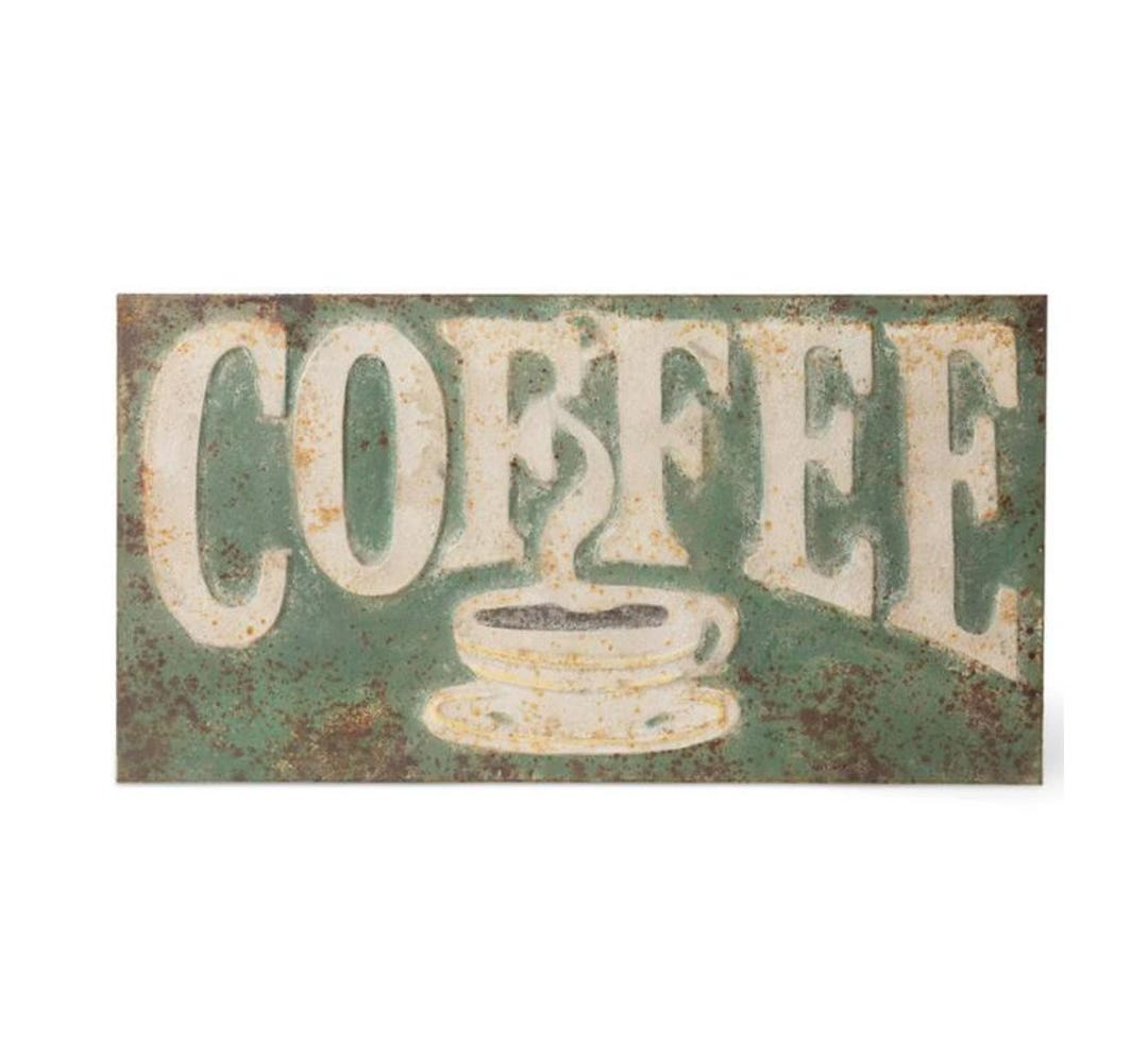 Vintage Large Green Metal Coffee Sign - Etsy