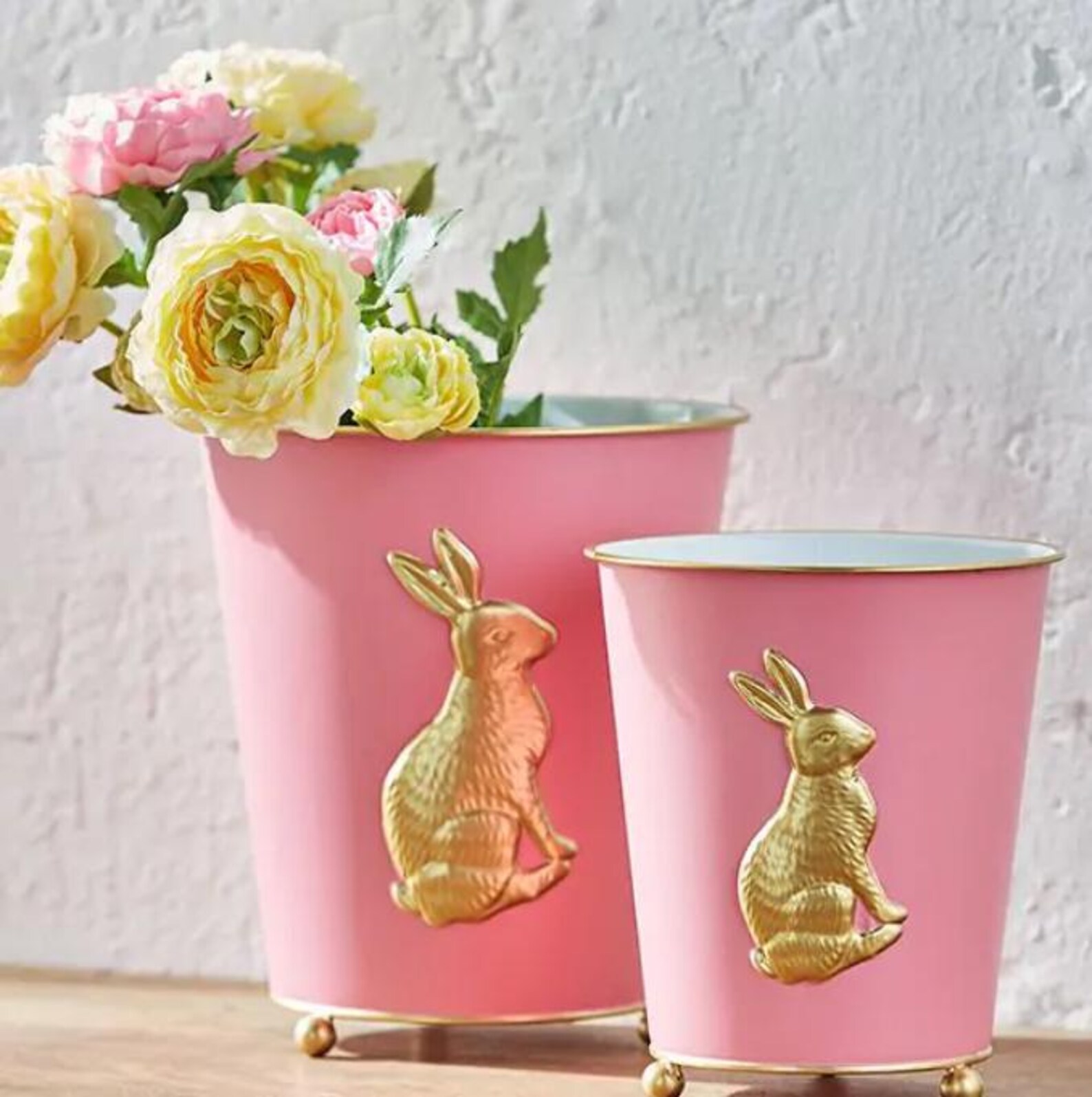 Antique Gold Bunny Pink Cache Pot Set of 2 - Etsy