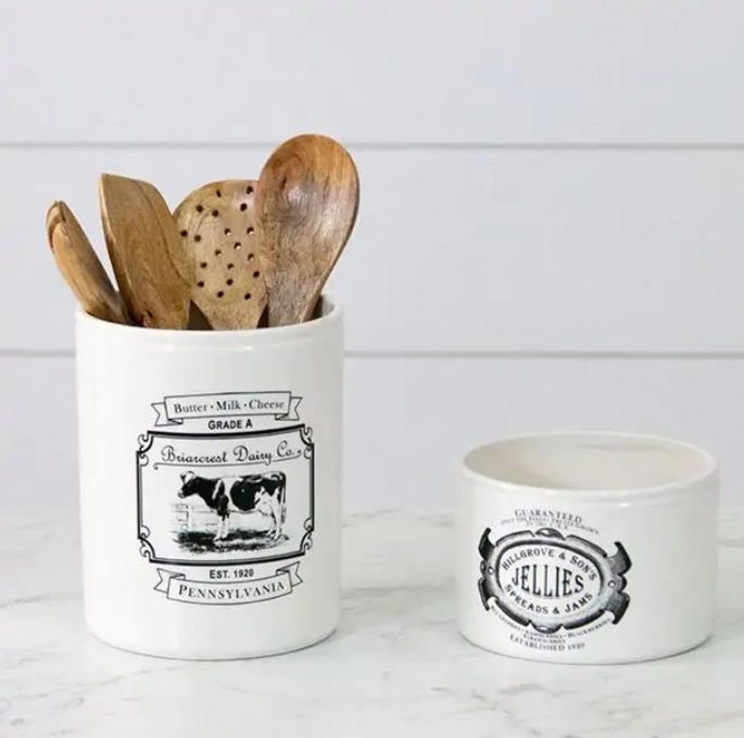 Antique Farm Fresh Utensil Crock Set of 2 - Etsy