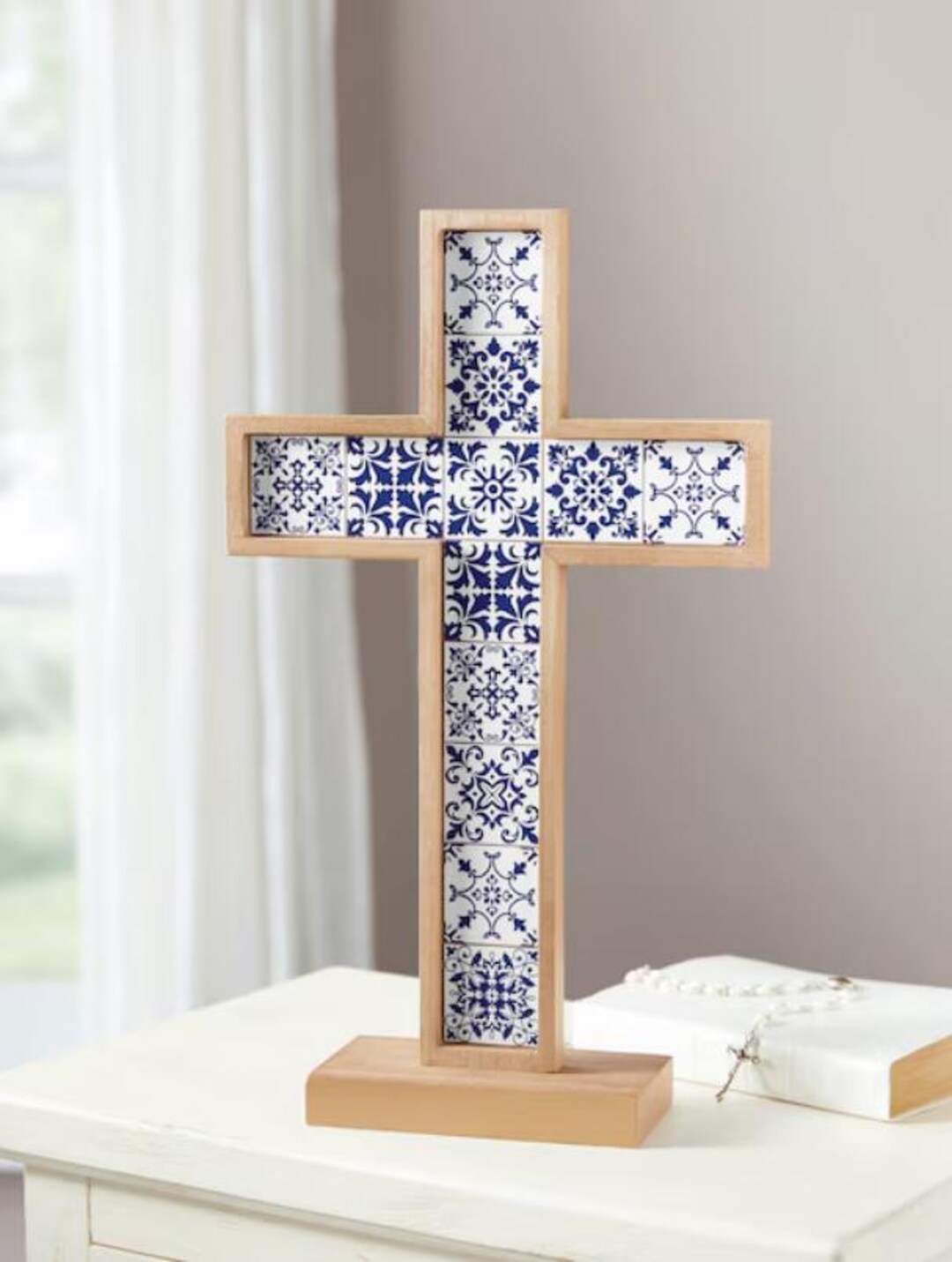 Vintage Decorative Tiled Table Cross - Etsy