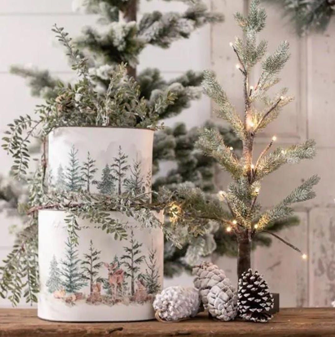 Vintage Winter Forest Handled Decorative Tins Set of 2 - Etsy