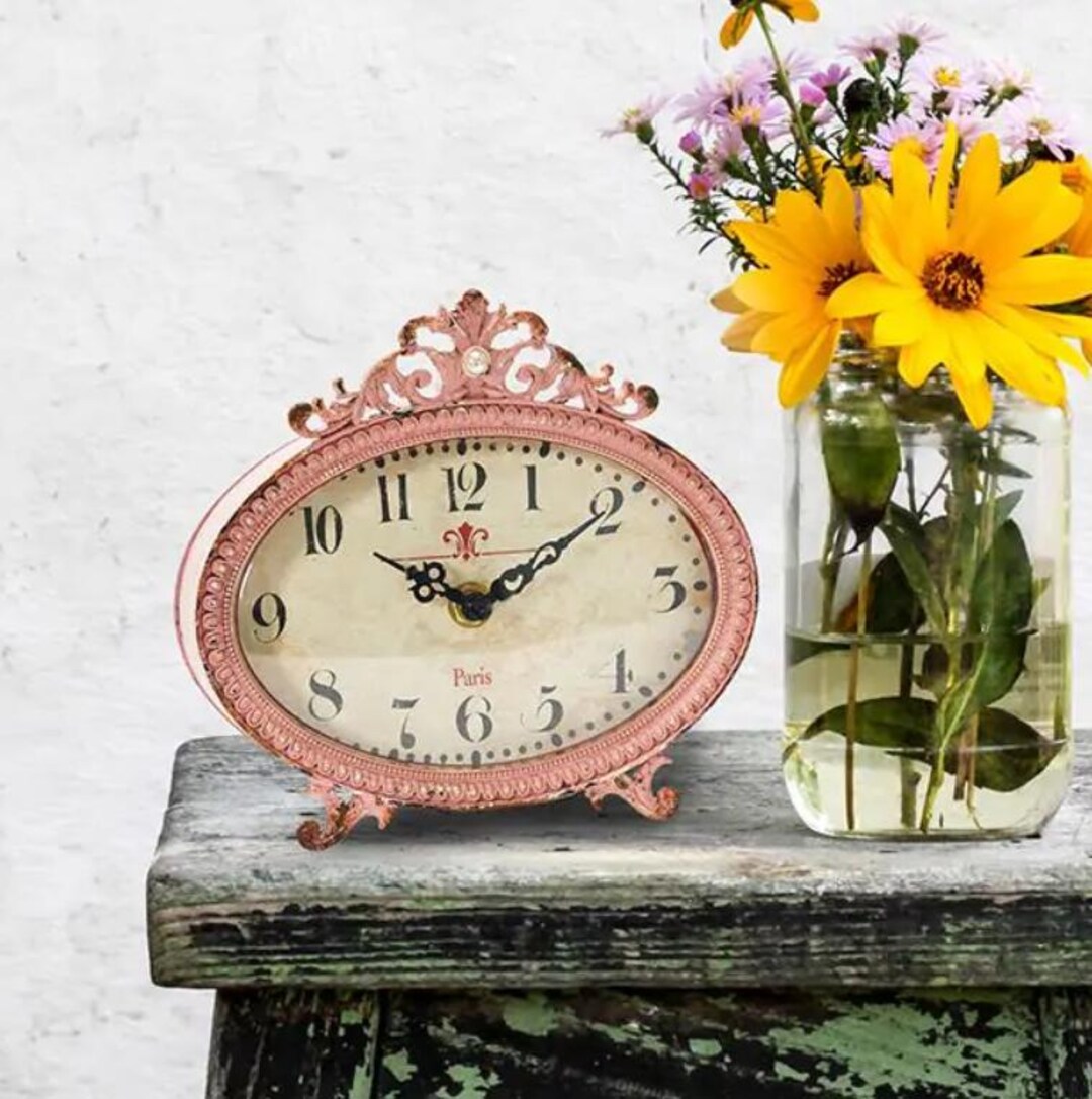 Antiqued Pretty in Pink Table Clock - Etsy