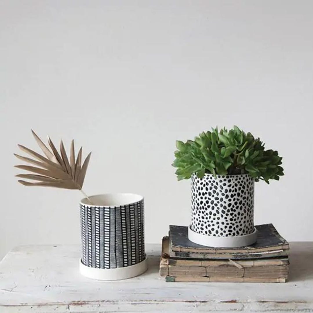 Antique Patterned Planter Pot With Saucer Set of 2 - Etsy