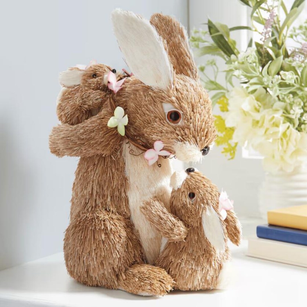 Vintage Sisal Bunny With Baby Bunnies - Etsy