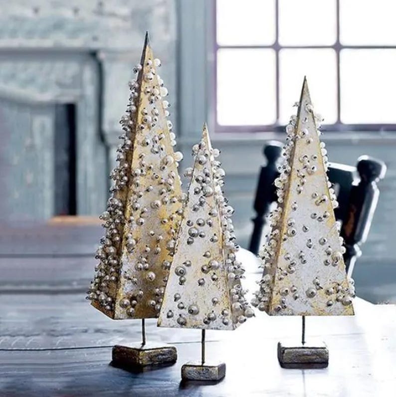 Vintage Modern Pearl Detailed Pyramid Trees Set of 3 - Etsy
