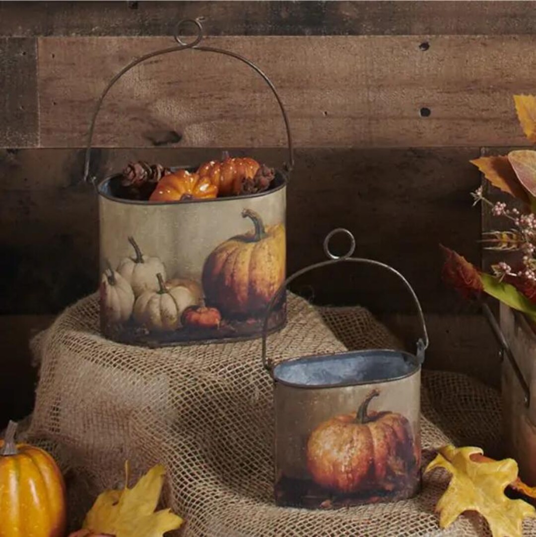 Vintage Galvanized Metal Fall Pumpkin Buckets Set of 2 - Etsy