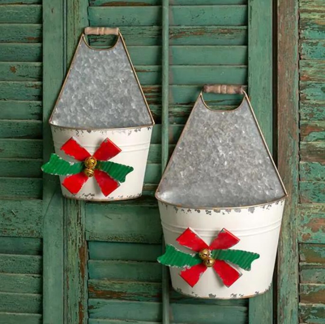 Vintage Holiday Bow Bucket Caddy Set of 2 - Etsy