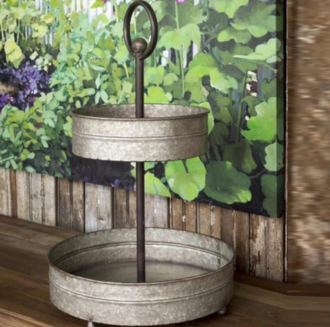 Vintage Galvanized Metal Two Tier Stand - Etsy