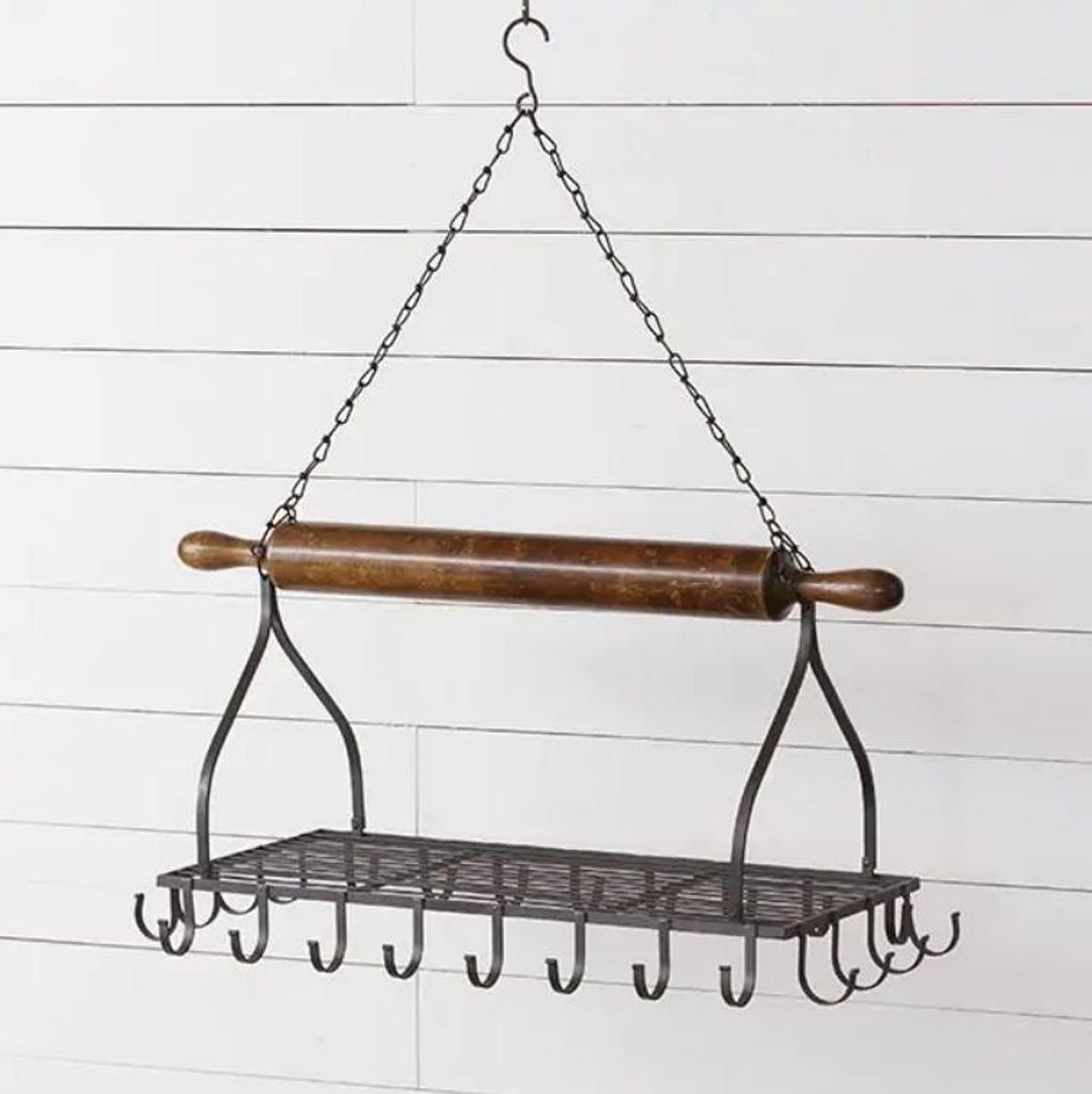 Antique Hanging Rolling Pin Pot Rack - Etsy
