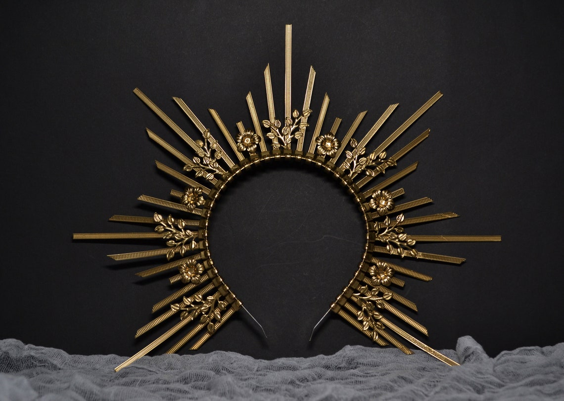 Sun crown goddess crown sunburst crown gold sun halo crown | Etsy