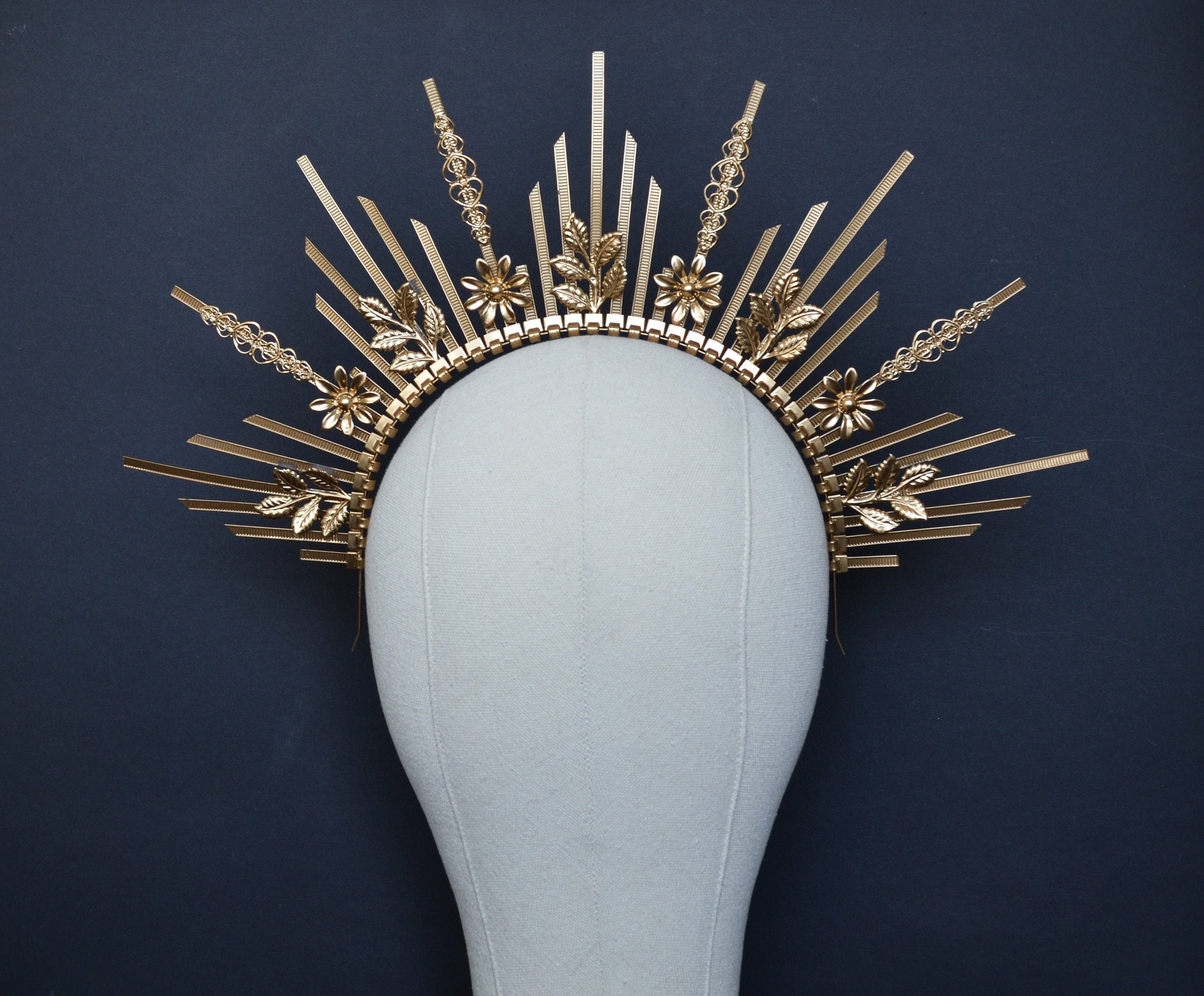 Goddess crown Sun crown Gold halo crown Sunburst crown gold | Etsy