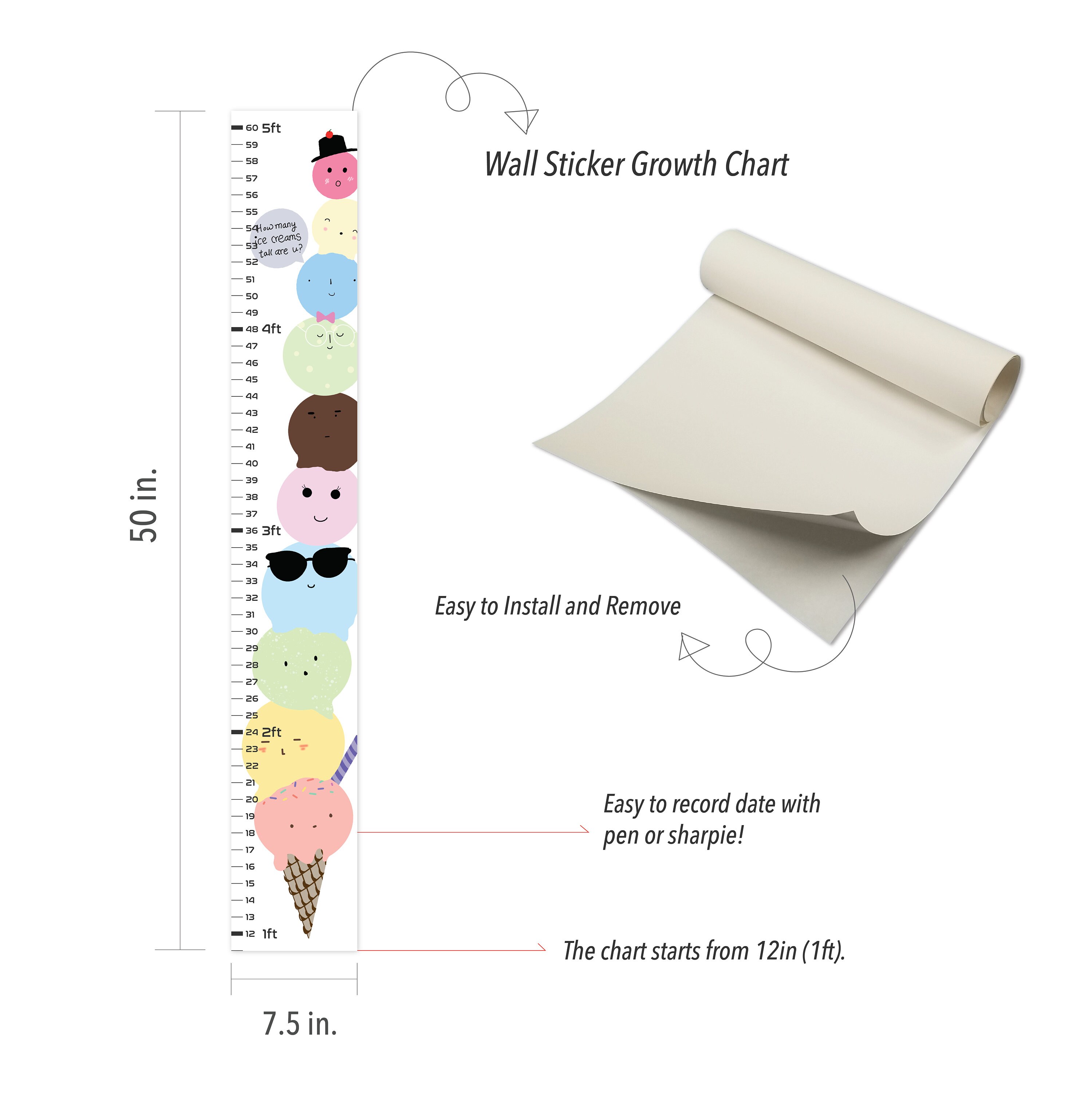 Ice Cream Growth Chart Wall Decal Height Chart Kids Growth - Etsy UK
