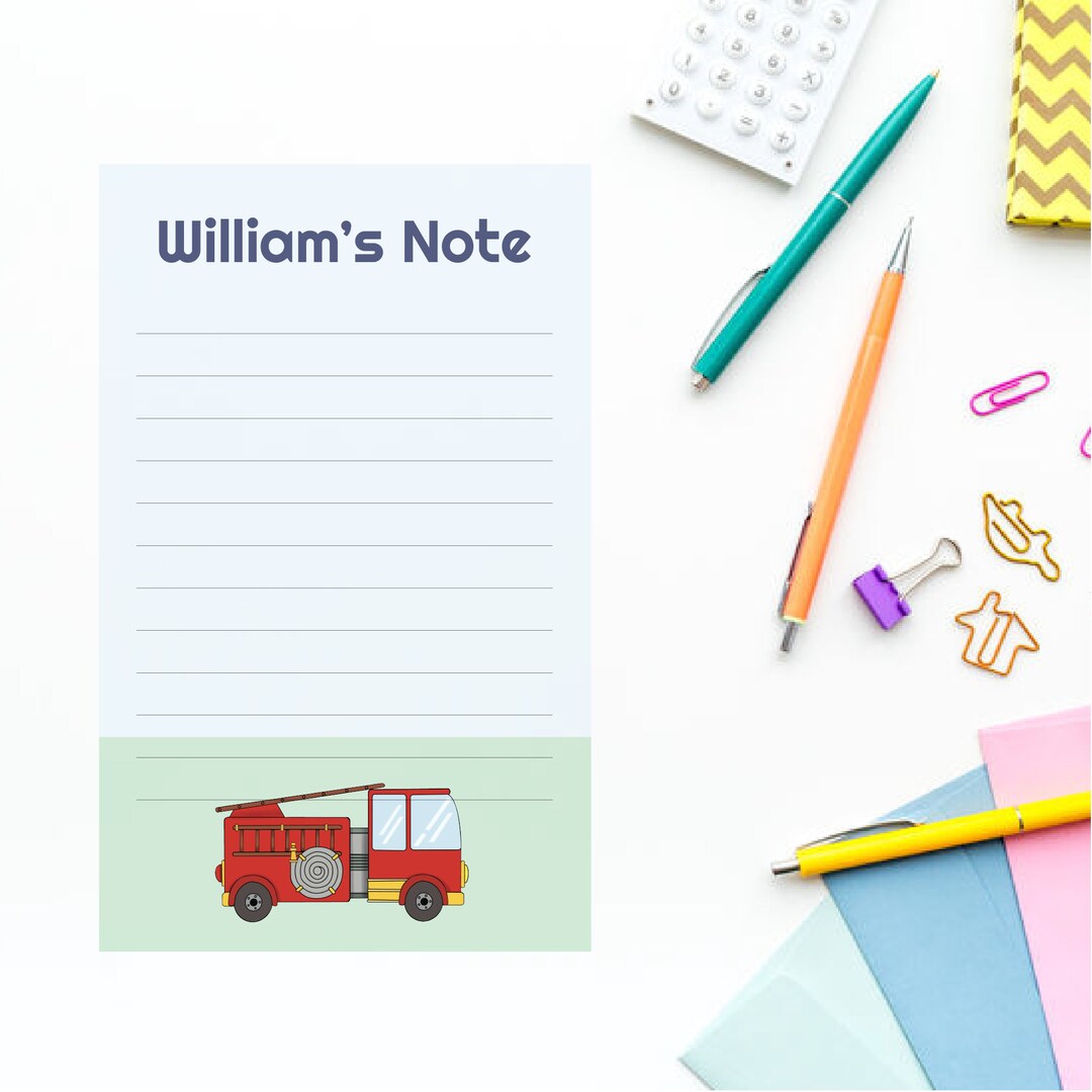 Personalized Kids Notepad | Fire Truck | Customized Kids Notepad | Kids ...