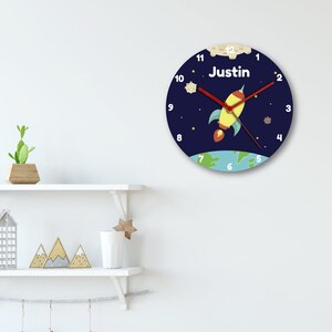 Spaceship Personalized Kids Wall Clock, Clock for Boy, Space Clock ...