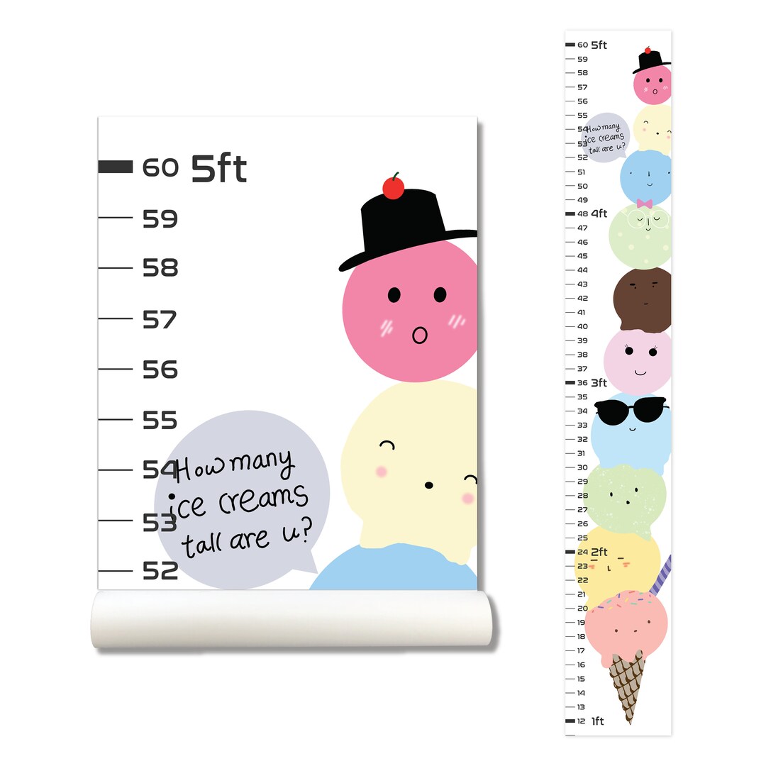 Ice Cream, Growth Chart Wall Decal, Height Chart, Kids Growth Chart ...