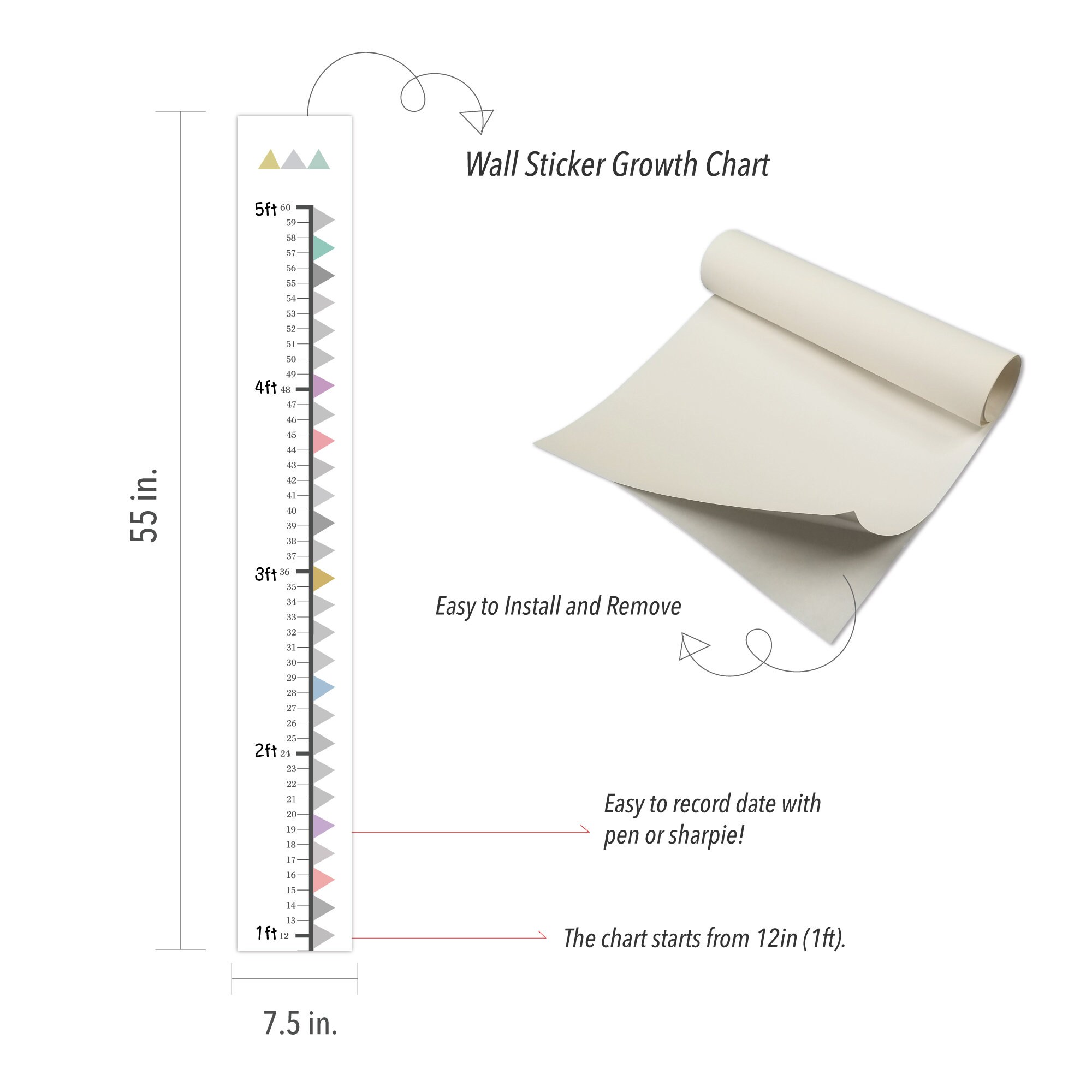 Simple Growth Chart Wall Decal Height Chart Kids Growth | Etsy