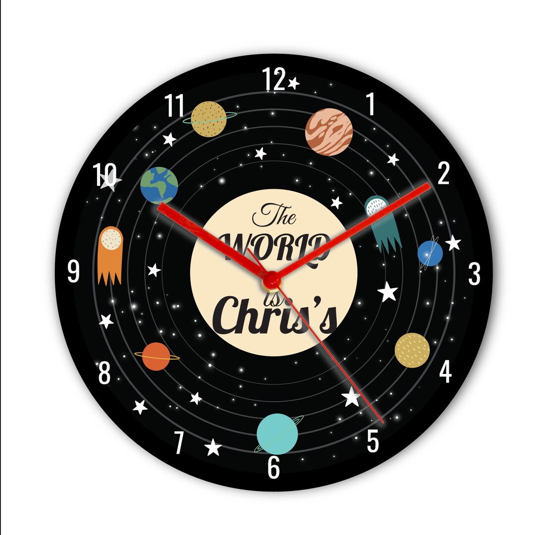 Space Personalized Kids Wall Clock, Wall Decor, Silent Movement Clock ...
