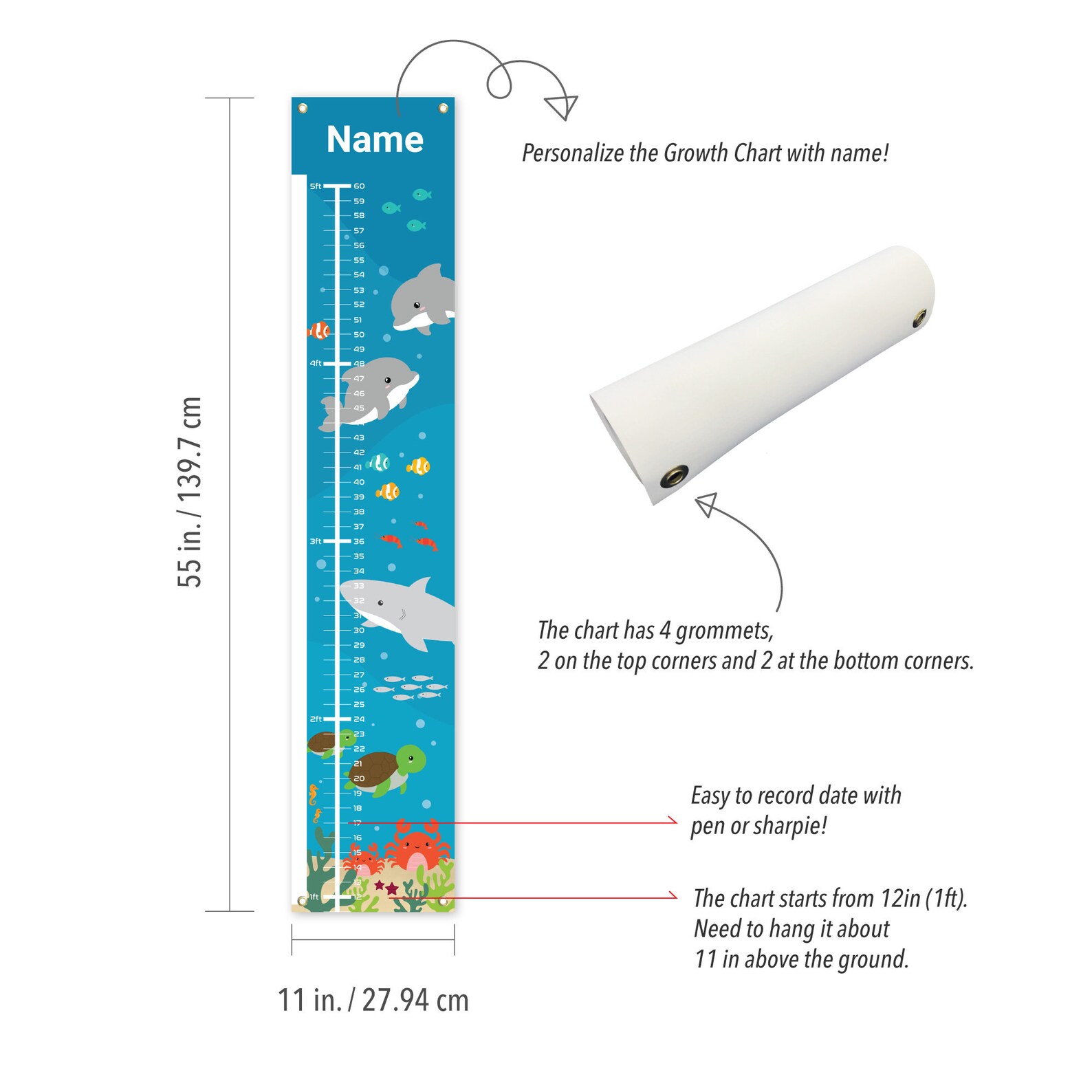 Ocean, Personalized Growth Chart, Height Chart, Kids Growth Chart ...