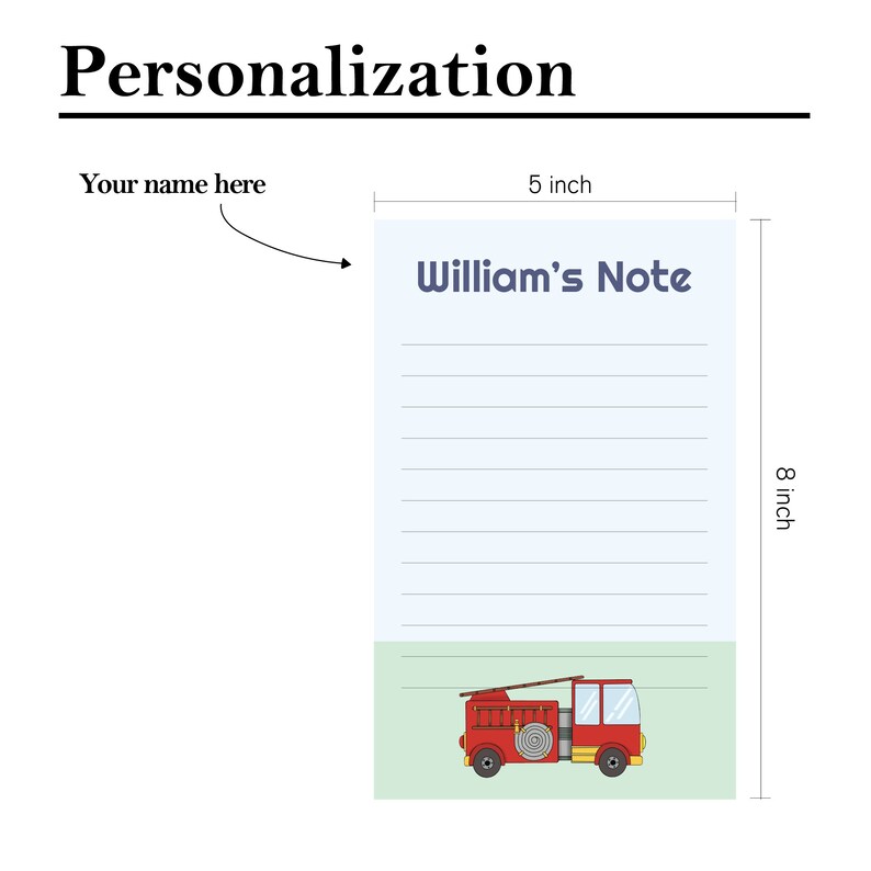 Personalized Kids Notepad Fire Truck Customized Kids - Etsy