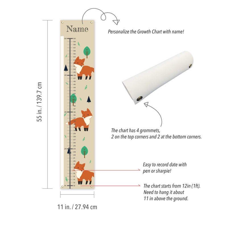 Fox Personalized Growth Chart Height Chart Kids Growth - Etsy