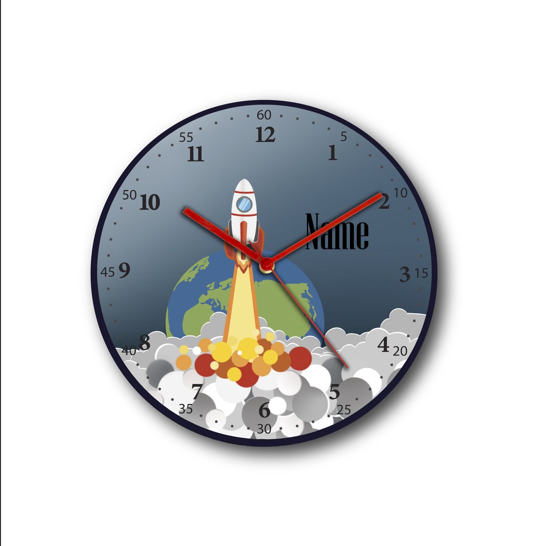 Spaceship Personalized Kids Wall Clock, Kids Clock, Educational Clock ...