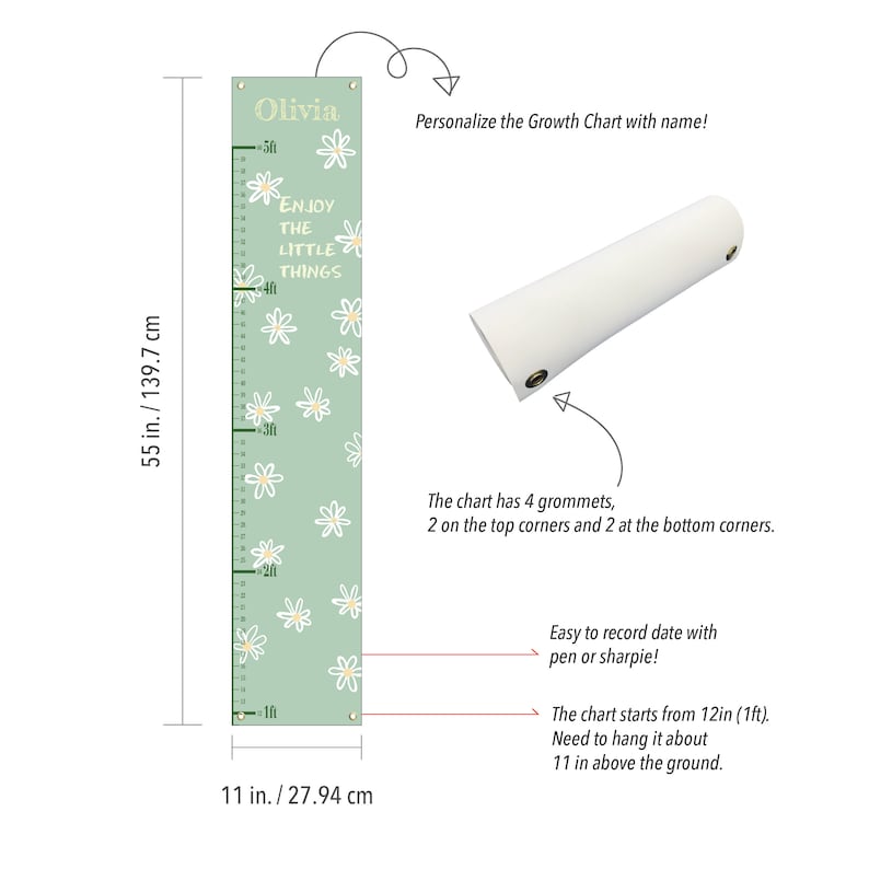 Personalized Growth Chart, Height Chart, Kids Growth Chart, Growth ...