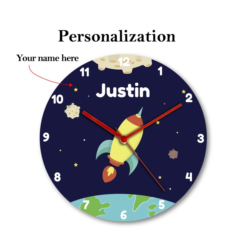 Spaceship Personalized Kids Wall Clock Clock for Boy Space - Etsy