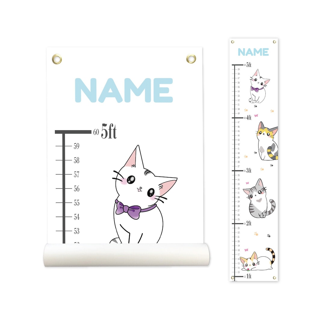 Cute Cat, Personalized Growth Chart, Height Chart, Kids Growth Chart ...