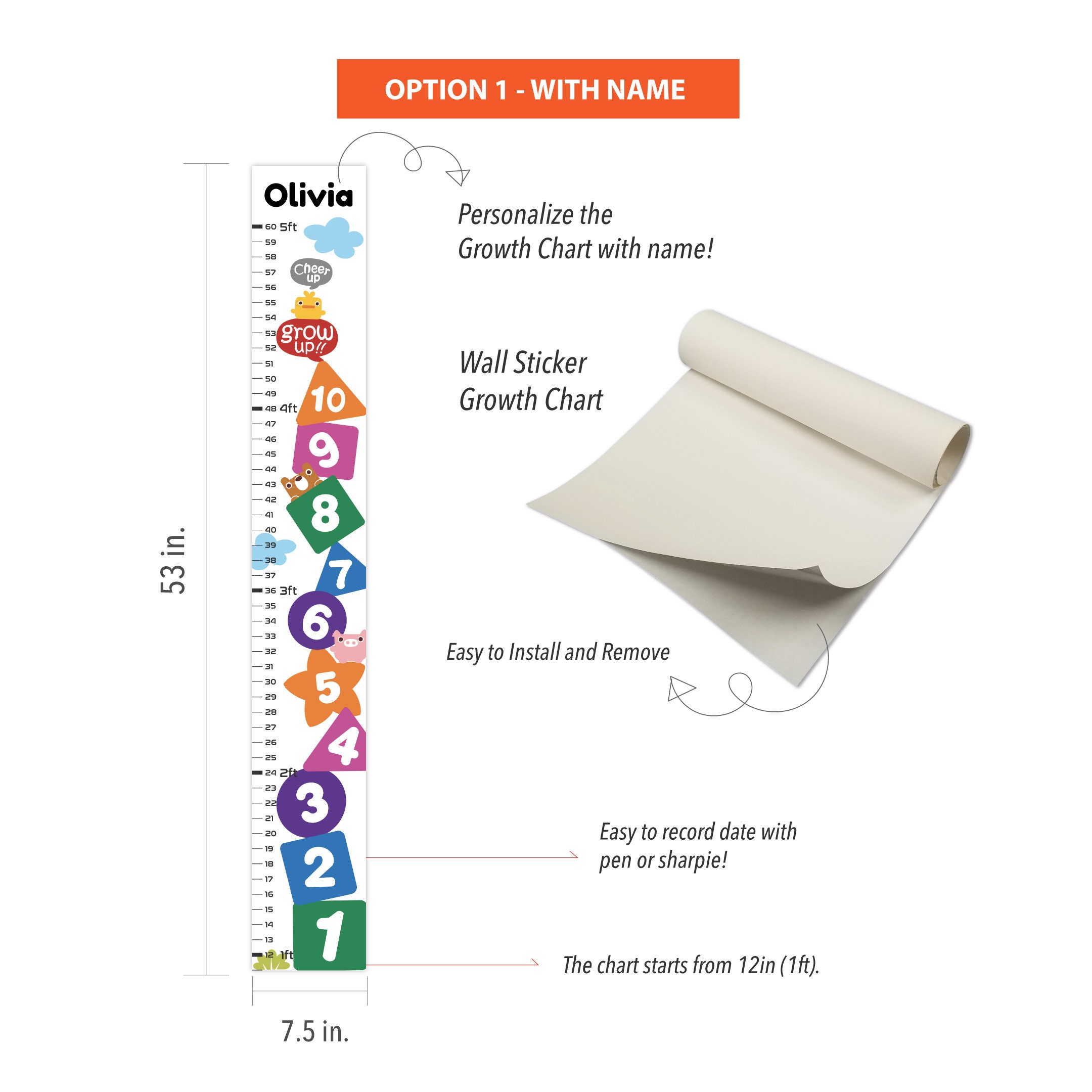 Personalized Wall Decal Growth Chart Wall Decal Height | Etsy