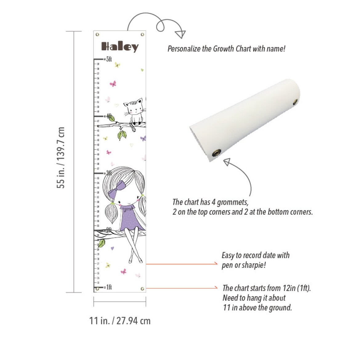 Personalized Growth Chart, Height Chart, Kids Growth Chart, Growth ...