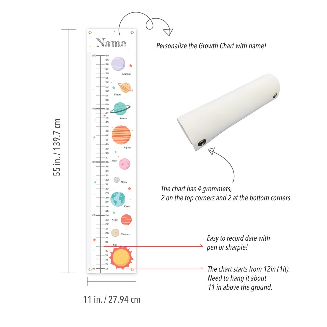 Planet Personalized Growth Chart Height Chart Kids Growth | Etsy