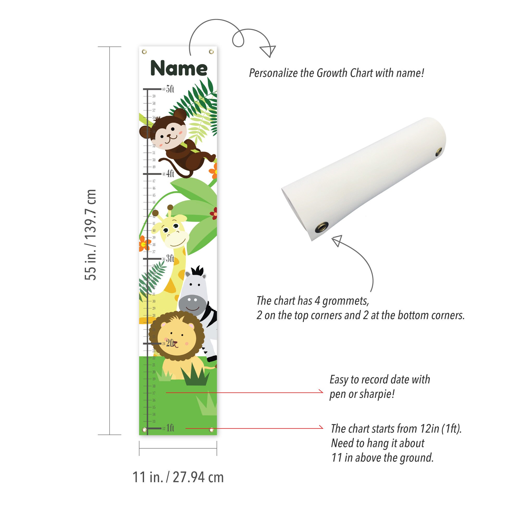 Zoo, Personalized Growth Chart, Height Chart, Kids Growth Chart, Growth ...