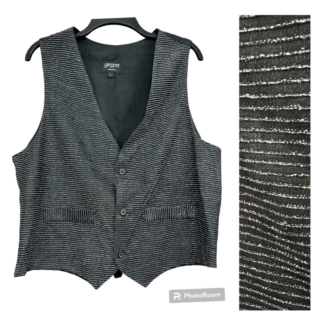 Vintage Y2K Vest Waistcoat Women Unisex Sz Large Black Silver Glitter ...