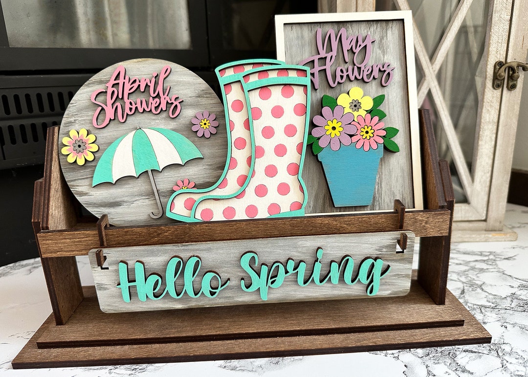 Spring Decor, Hello Spring Shelf Sitter, Rustic Decor, Interchangeable ...