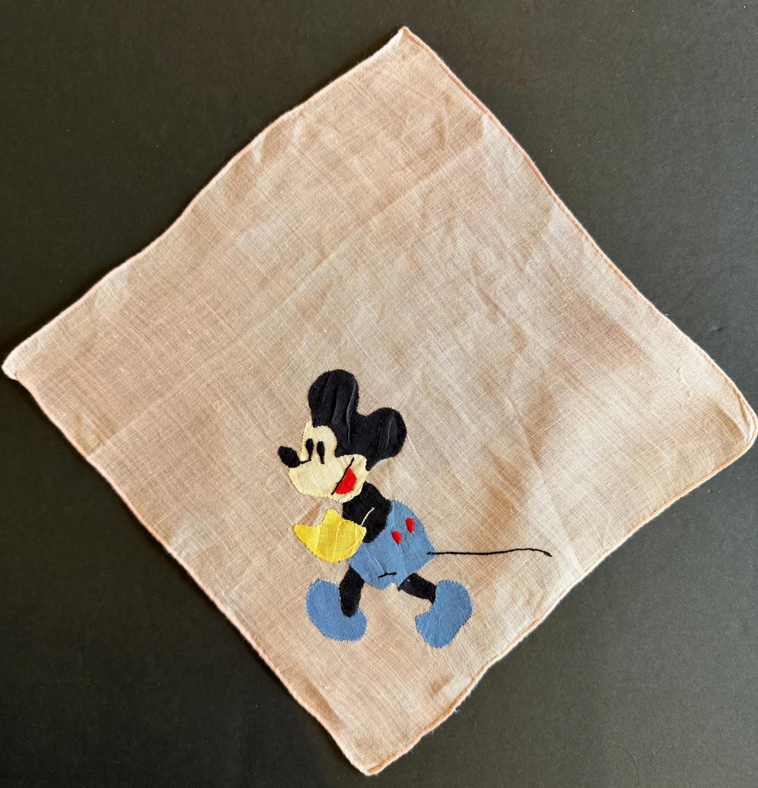 Vintage Child's Children's Pink Linen Hanky Handkerchief W Appliqued ...