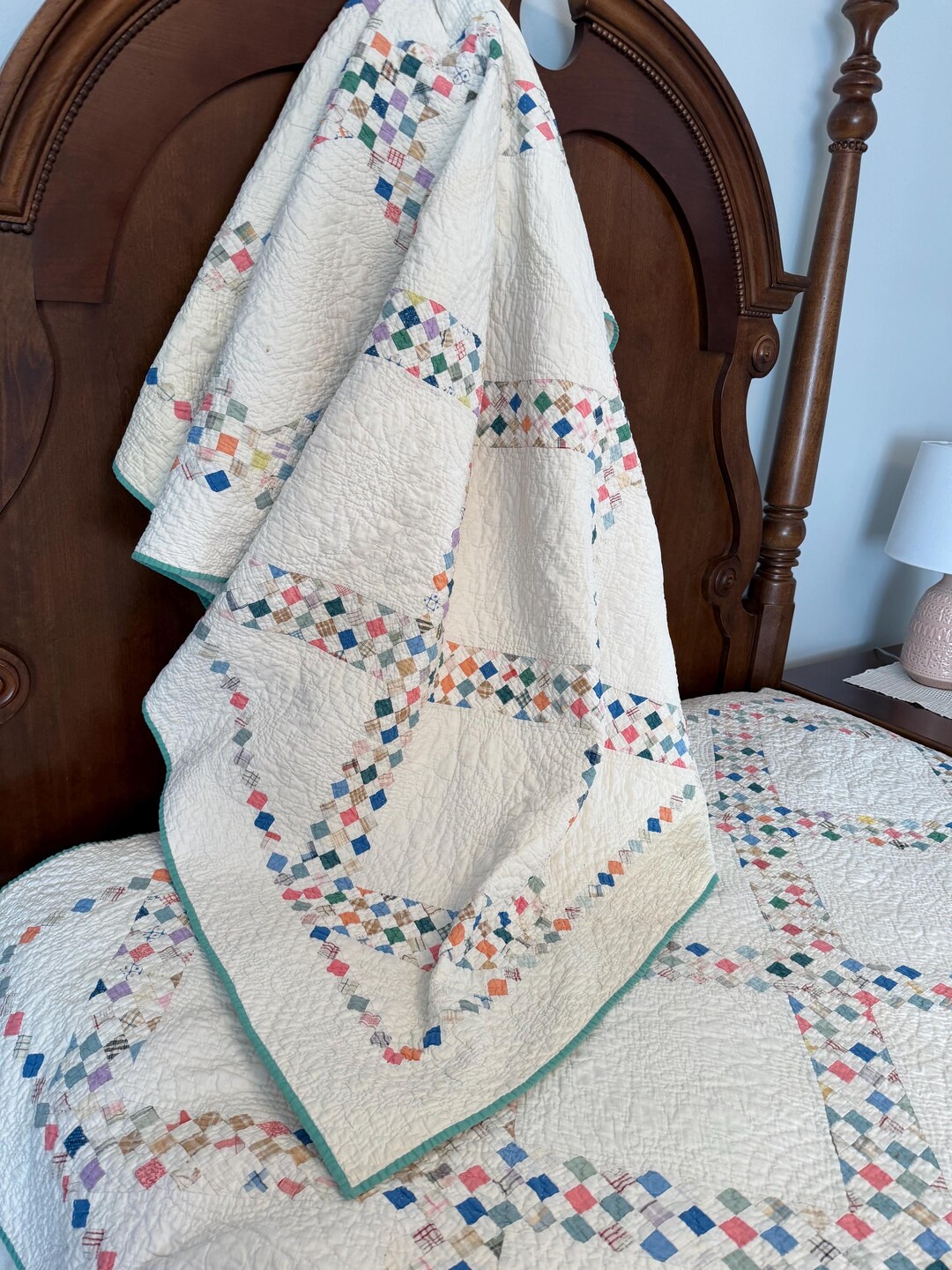 Pair of Matching Vintage Circa 1930s Postage Stamp Quilts ~ Diamond ...