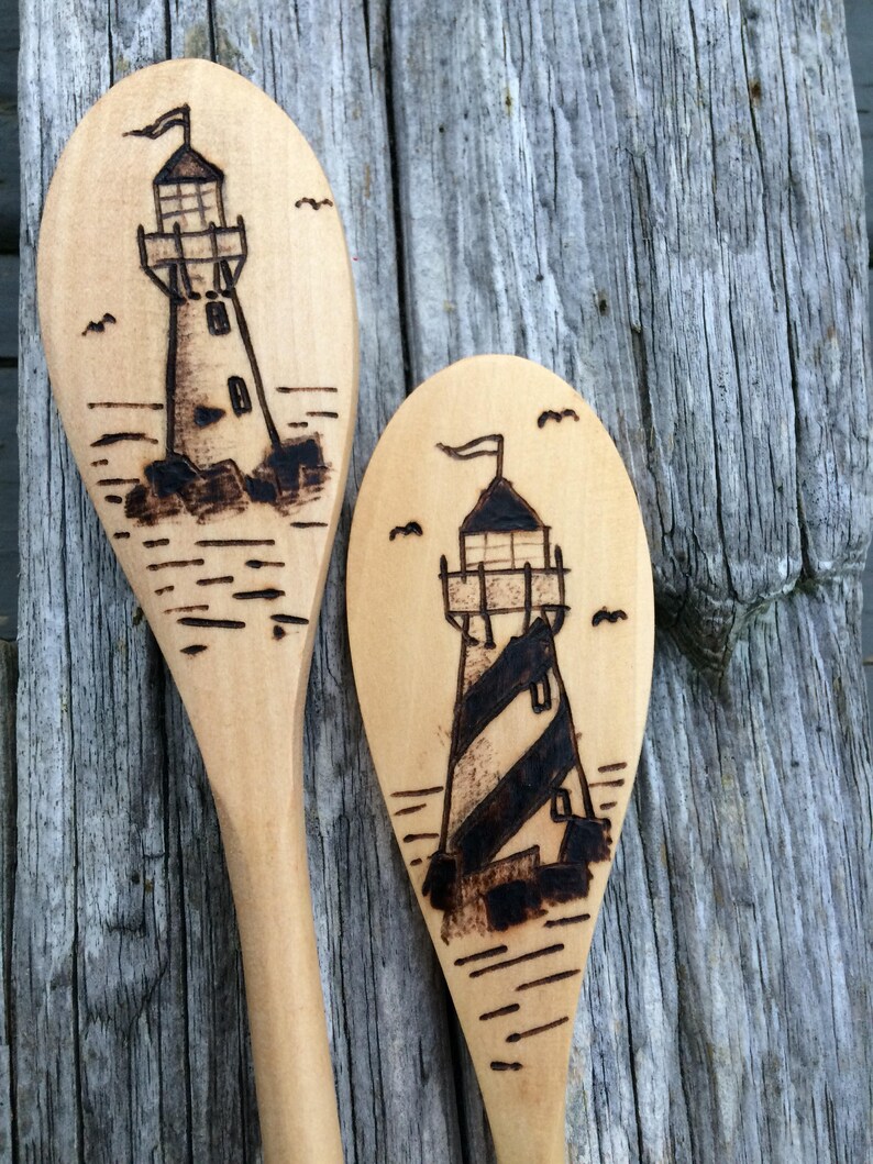 Nautical Wood Burned Spoons, Cooking Gift, Cook Safe, Lighthouse Spoon ...