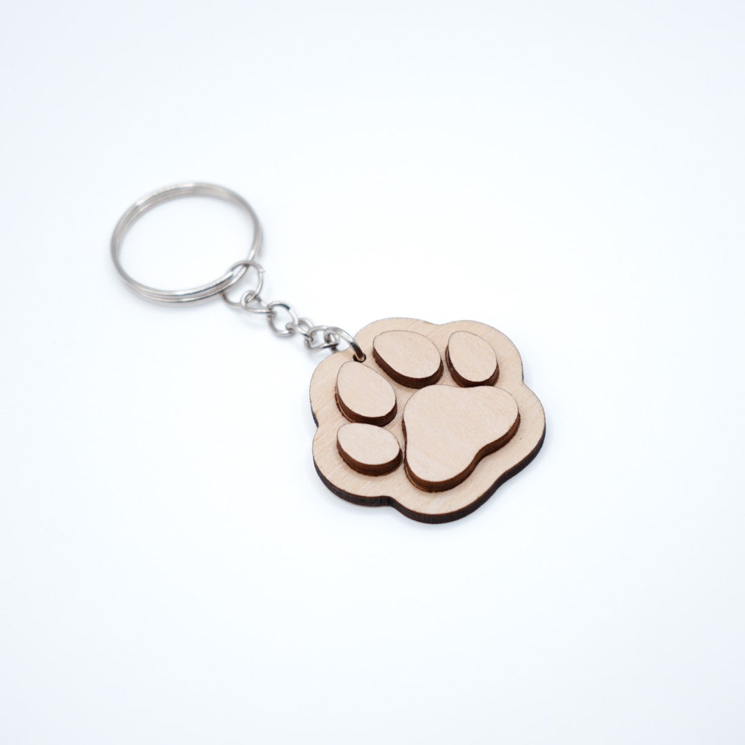 Paw Print Keychain Dog Paw Cat Paw Pet Paw Wood Paw Keychain Paw ...