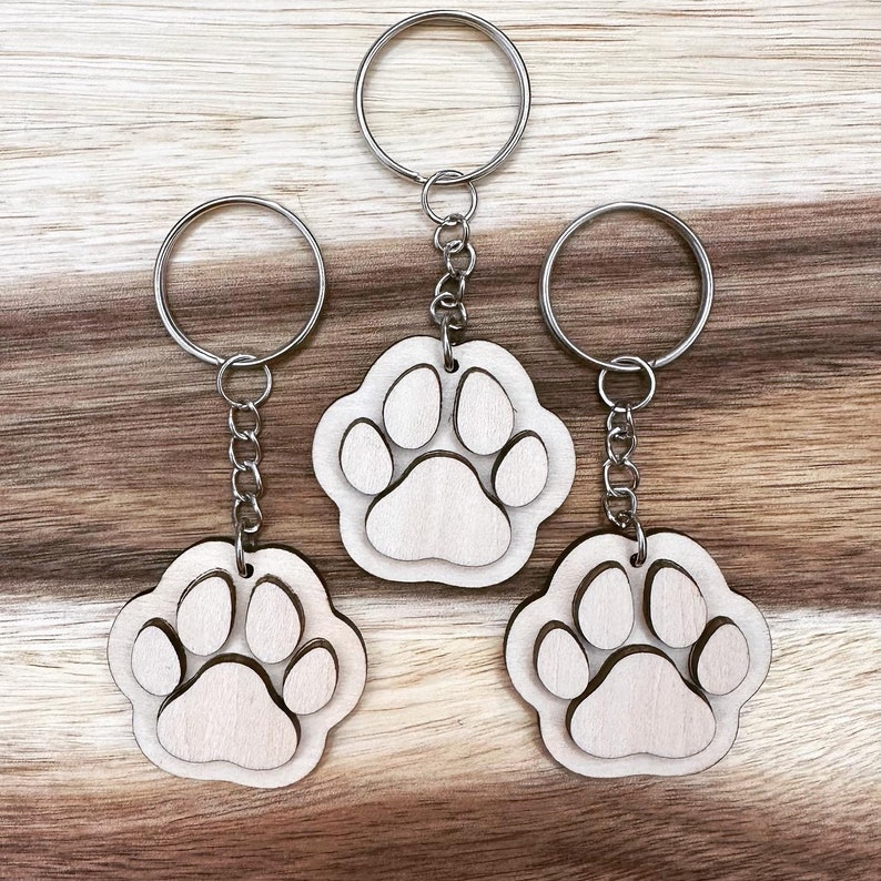 Paw Print Keychain, Dog Paw, Cat Paw, Pet Paw, Wood Paw Keychain, Paw ...