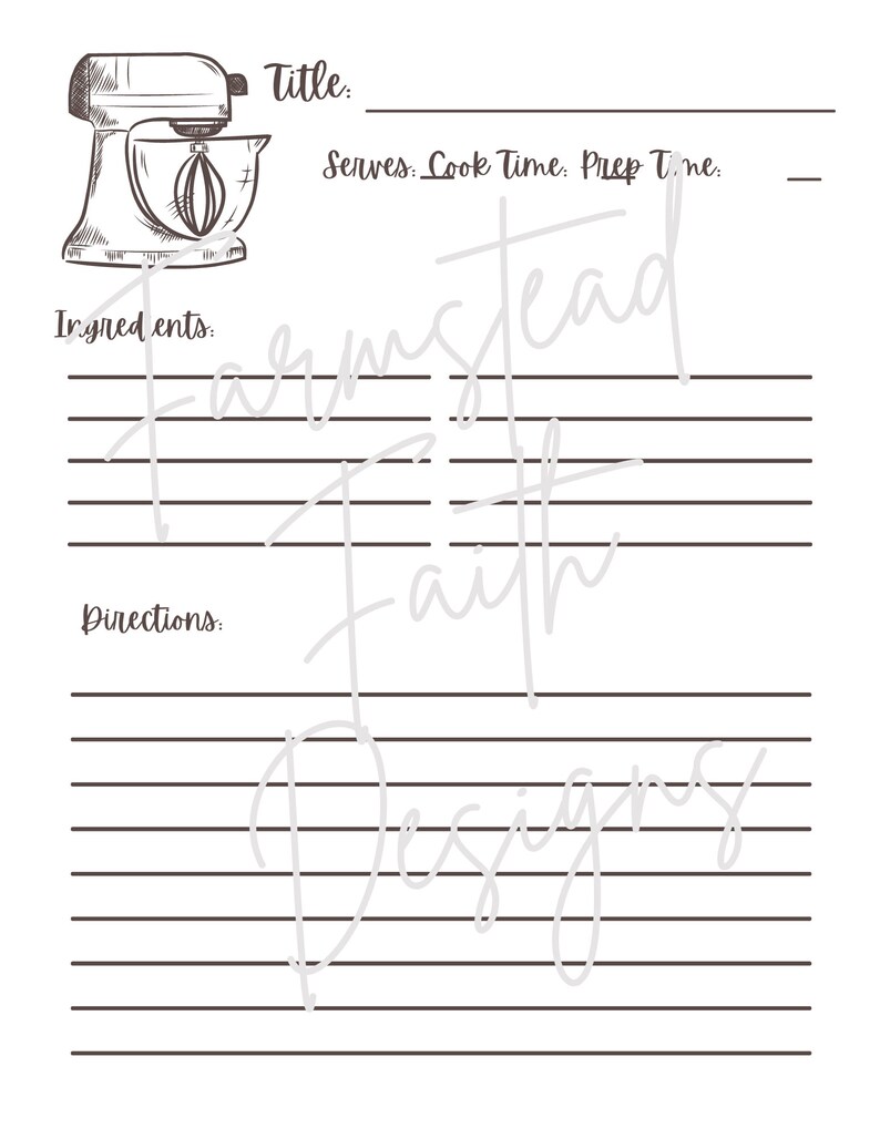 Rustic Recipe Book Pages - Set of 4 Printable Pages for Farmhouse ...