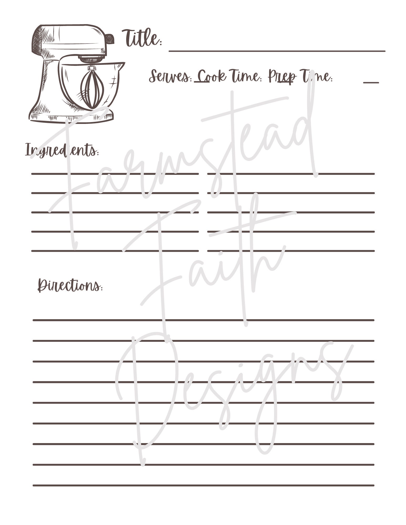 Rustic Recipe Book Pages Set of 4 Printable Pages for Farmhouse Cooking ...