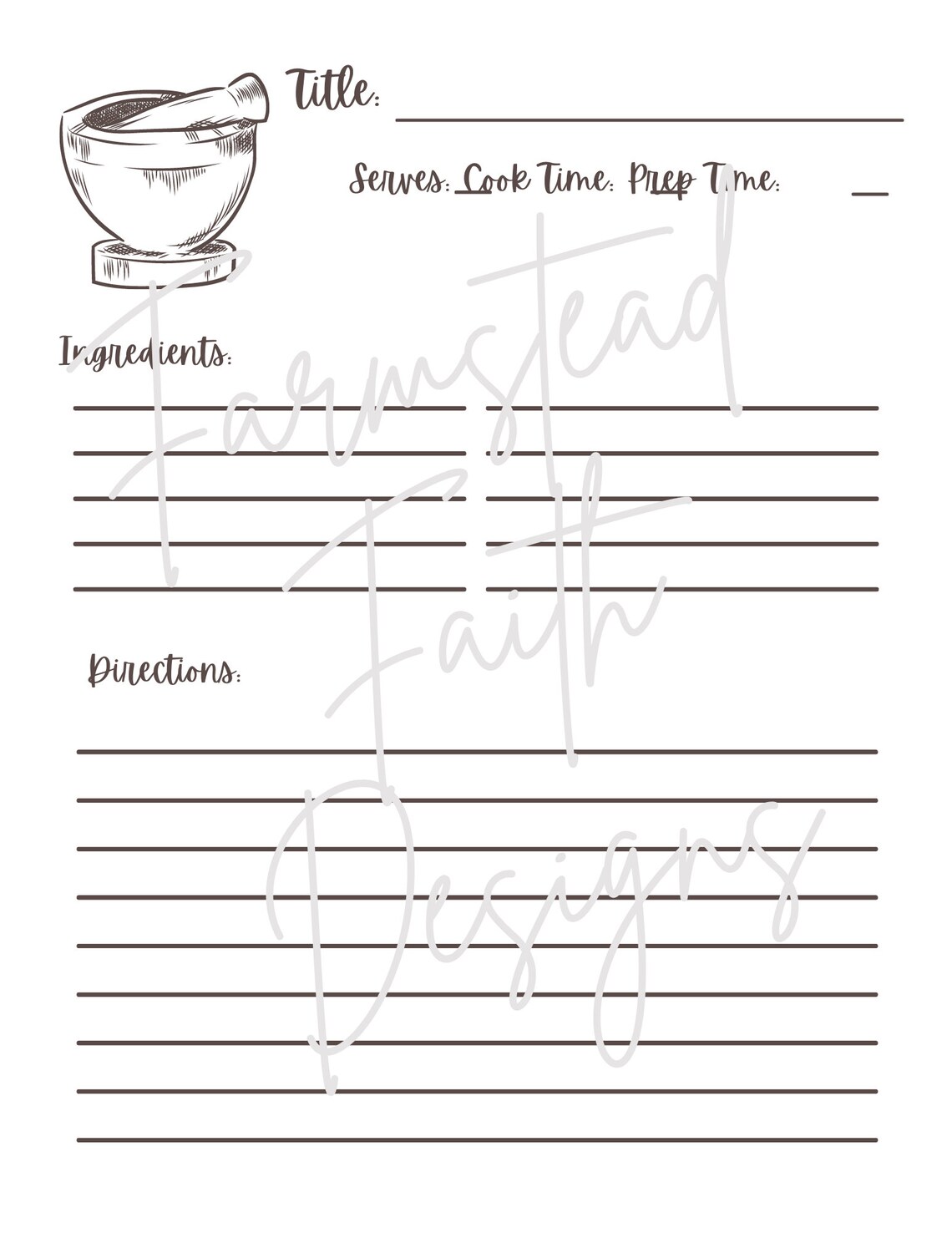 Rustic Recipe Book Pages - Set of 4 Printable Pages for Farmhouse ...