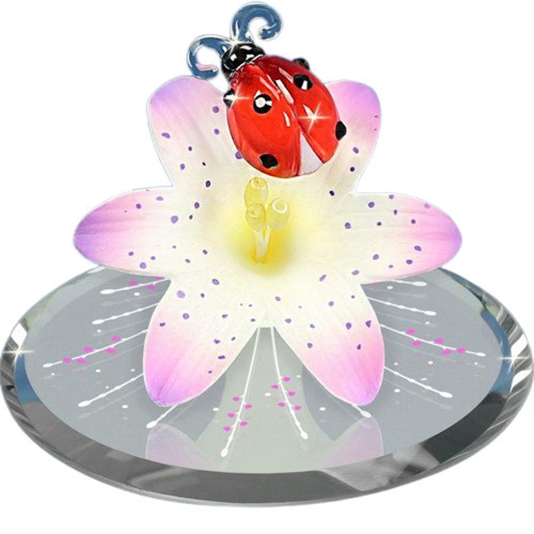 Glass Baron Ladybug on Lily Figurine With Crystal Accents - Etsy